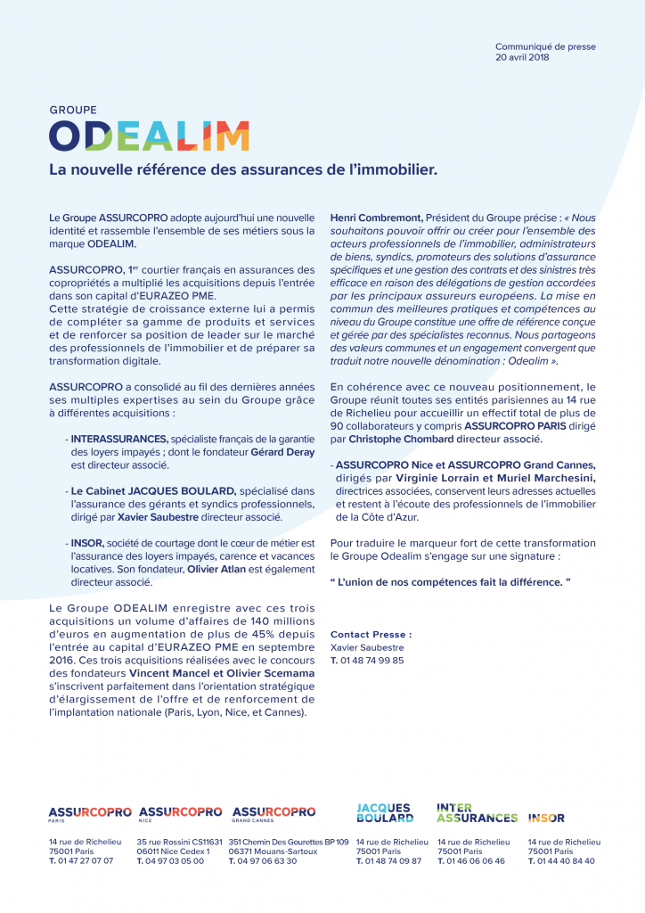 Groupe Odealim - Communiqué de presse
